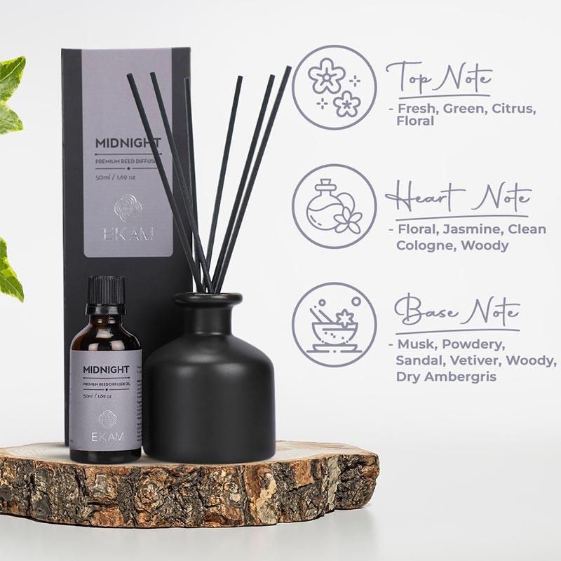 EKAM Midnight Premium Reed Diffuser Set, Manly Indulgence Series